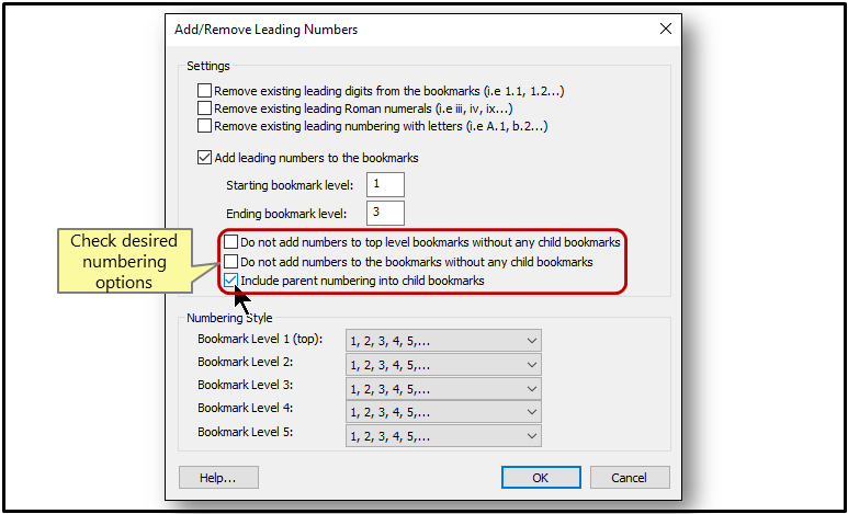 Adding Leading Numbers To PDF Bookmarks